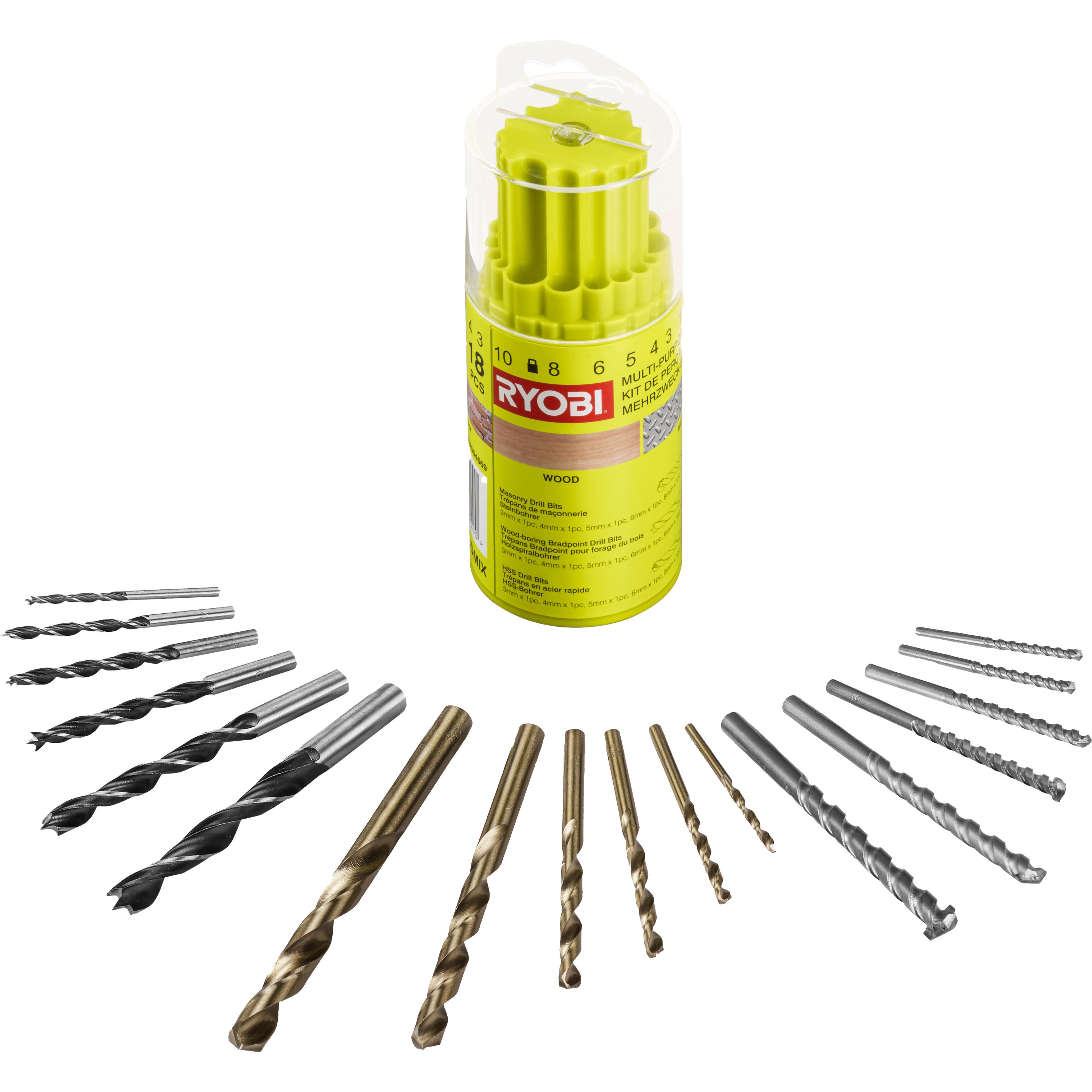 Borrsats Ryobi RAK18DMIX Mix 18 delar