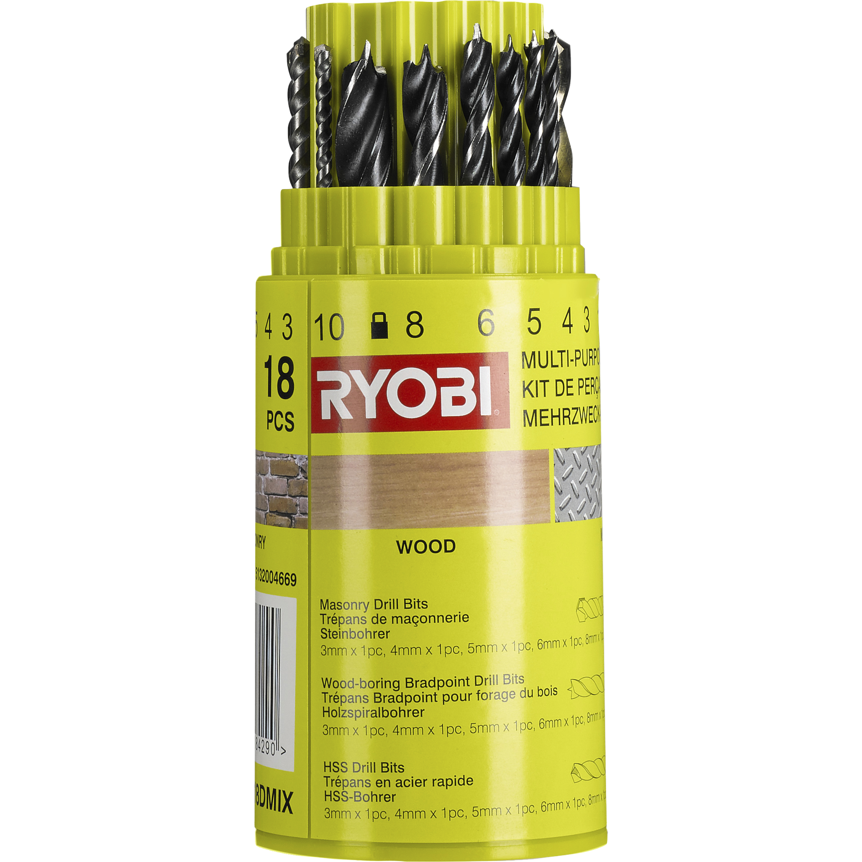 Borrsats Ryobi RAK18DMIX Mix 18 delar