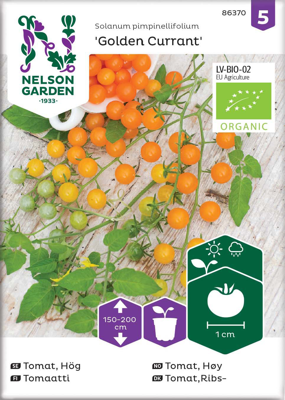 Fröer Nelson Garden Tomat Golden Currant Hög Organic